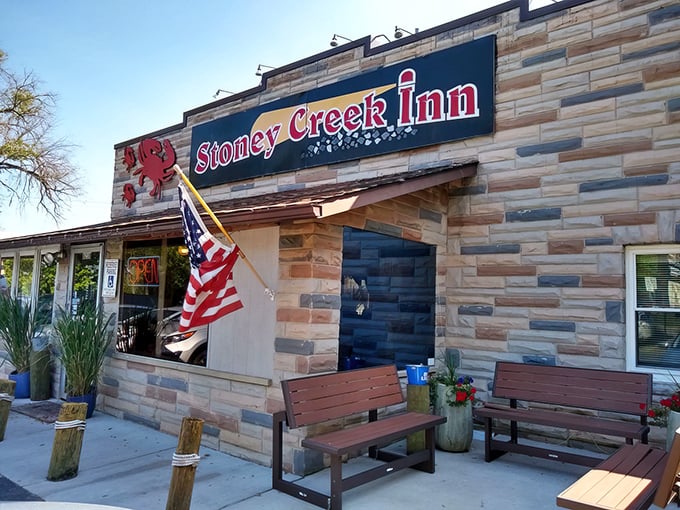 That's the look of a true local gem! Grab a seat on the bench before diving into some delicious, hearty, no-fuss Maryland dining.