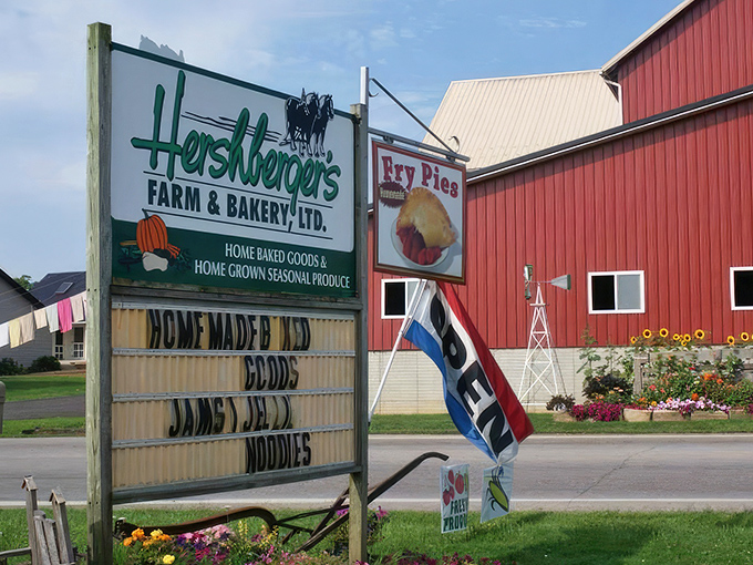 That sign might as well say "Abandon All Diets, Ye Who Enter Here" – Hershberger's promises homemade bliss in the heart of Ohio's Amish Country.