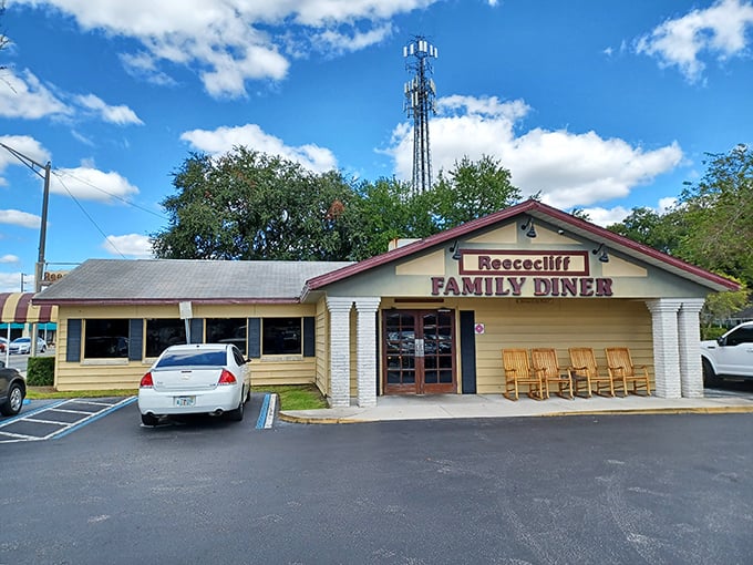 Sometimes the best adventures happen in places with rocking chairs and a parking lot that's seen better days.