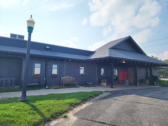 A welcoming front entrance that says "leave your troubles at the door" &ndash; the bench practically begs you to linger after your meal.