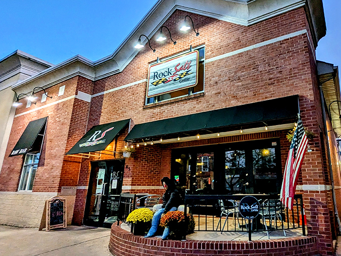 Twilight transforms RockSalt Grille into a beacon for crab cake pilgrims, its warm lights and seasonal decorations promising the comfort of Maryland's finest seafood treasures within.