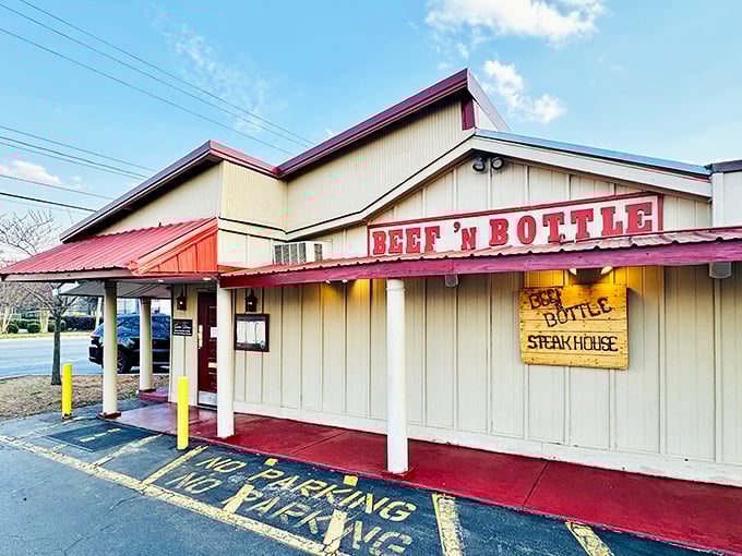 The unassuming exterior of Beef 'N Bottle proves the old adage: never judge a steakhouse by its cover. Culinary treasures await inside this Charlotte institution.