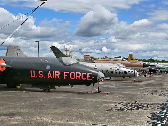 Fighter jets lined up like eager students on the first day of school. The U.S. Air Force collection at Glenn L. Martin Museum stands ready for inspection.