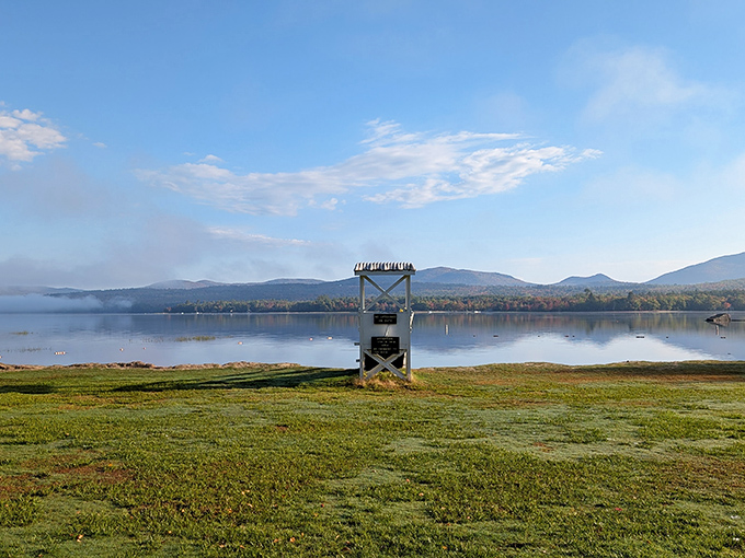 Morning mist hovers over Webb Lake like nature's own special effect, creating the kind of tranquility that makes you whisper even when nobody's around.