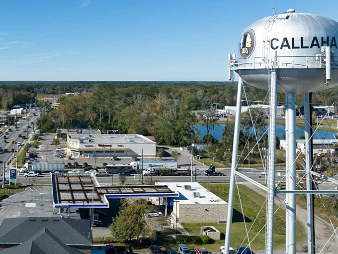 Callahan's iconic water tower stands sentinel over this charming small town, offering a bird's-eye view of what retirement simplicity looks like in rural Florida.