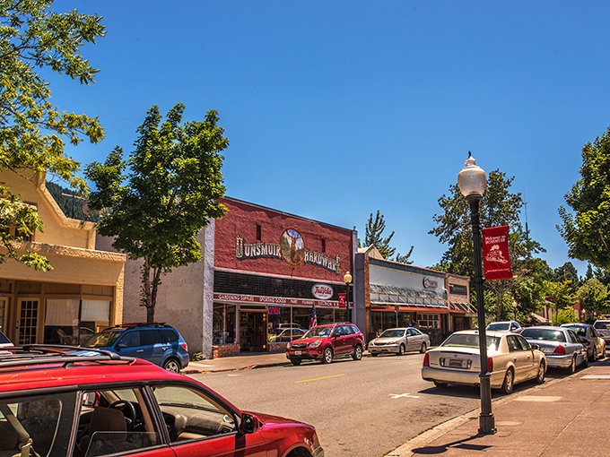 Downtown Dunsmuir's historic main street offers a perfect blend of small-town charm and mountain backdrop, where time seems to slow down by design.