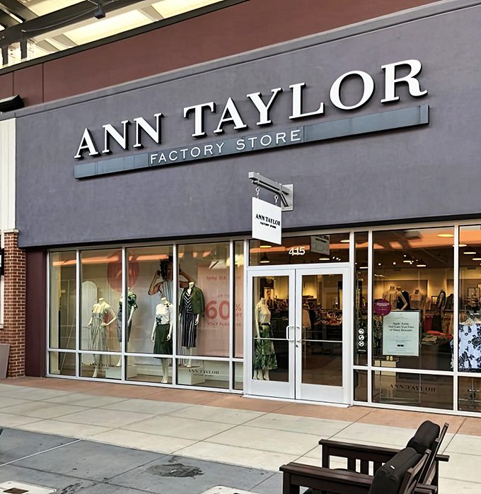 Ann Taylor brings professional polish to the outlet world, where office attire meets afternoon delight shopping sessions perfectly.