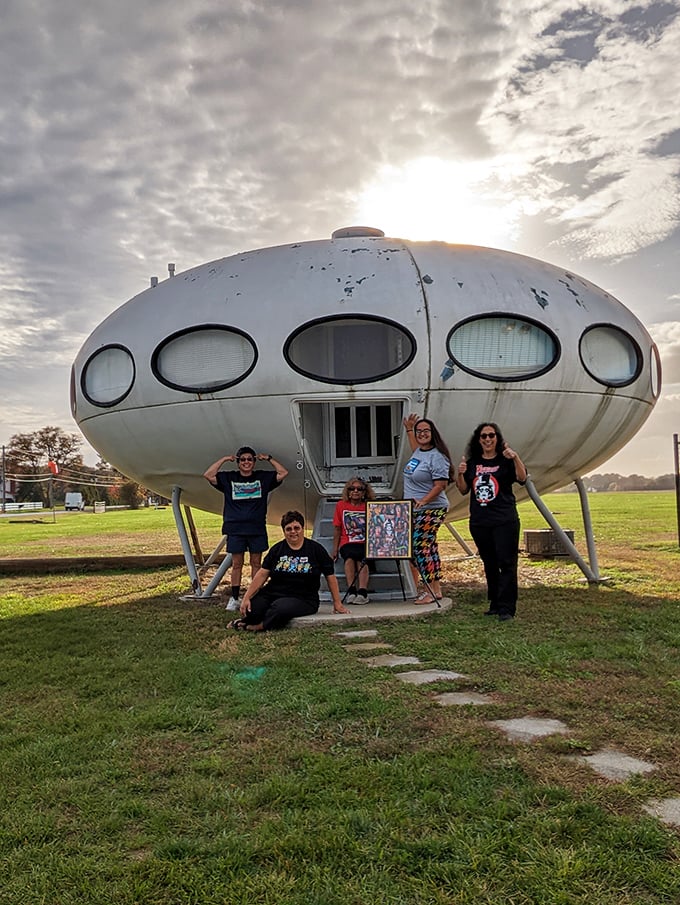 Multi-generational visitors gather to experience retro-futurism firsthand. The Futuro speaks to the space dreamer in all of us.