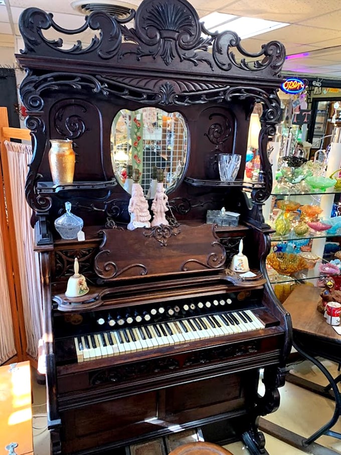 This ornate pump organ isn't just furniture—it's a Victorian-era entertainment system that never needs a software update.