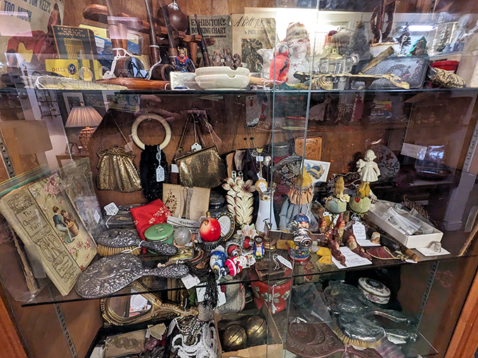 Every shelf tells a story in this glass cabinet of curiosities, where yesterday's everyday items become today's conversation pieces. 