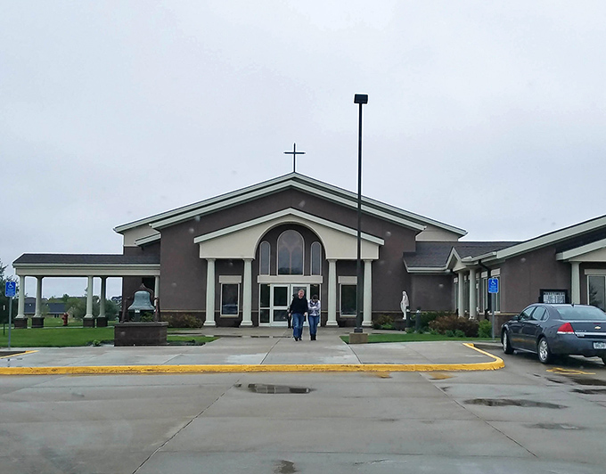 St. Joseph Catholic Church offers spiritual sanctuary with architectural grace, its clean lines and welcoming entrance beckoning both the faithful and the architecturally curious.