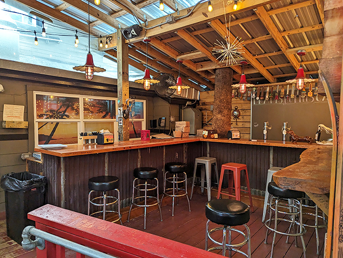 This isn't just a bar&mdash;it's a rustic watering hole where Edison bulbs cast the perfect glow for contemplating your next BBQ move.