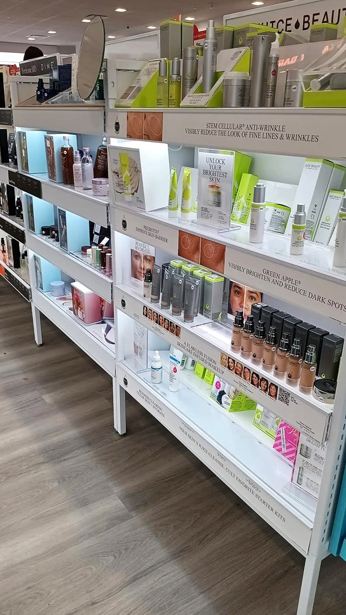 Beauty products lined up like soldiers ready to battle wrinkles, dark spots, and the inevitable march of time.