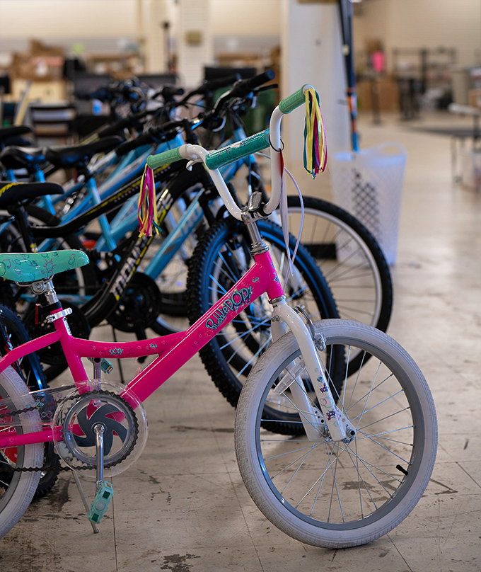 A pink chariot fit for a pint-sized princess alongside serious bikes for future Tour de France contenders. Two-wheeled treasures for every age.