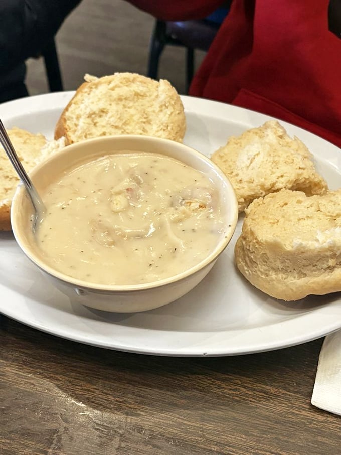Those biscuits aren't just supporting players for the gravy&mdash;they're fluffy cloud pillows that deserve their own fan club.