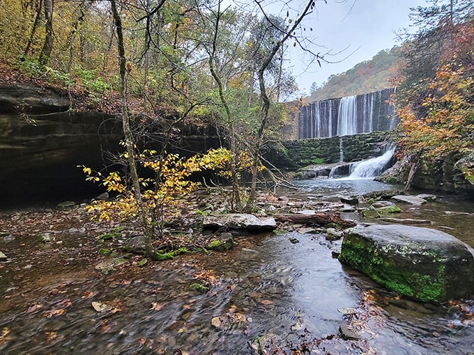 Mother Nature showing off at Blanchard Springs with a waterfall that makes your shower at home seem deeply inadequate.