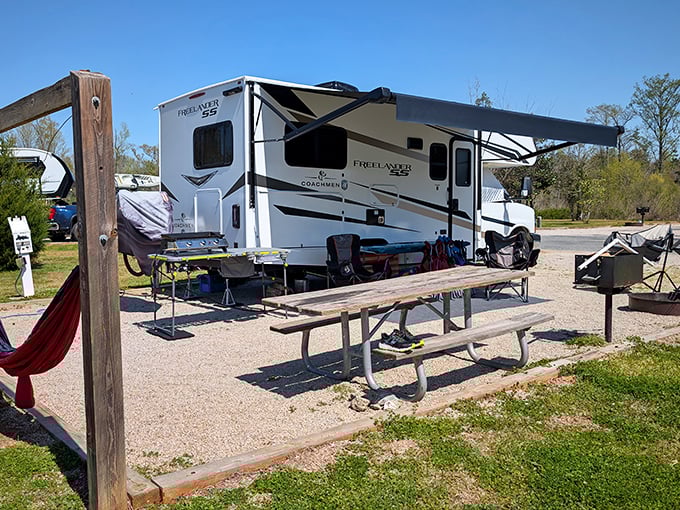 Blue Hole Campground offers RV spots where you can park your retirement dream on wheels and make friends with fellow nomads.