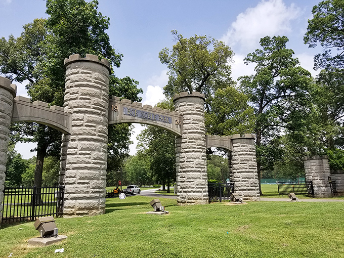 Bob Noble Park's entrance welcomes visitors with stone pillars that suggest grandeur without the country club membership fees.