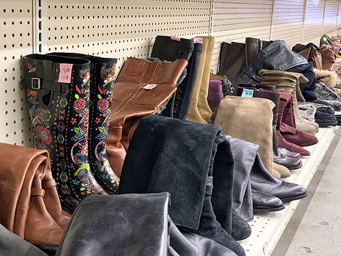 Boot boulevard&mdash;a leather lover's dream where cowboy meets fashionista, and every pair has a story just waiting to be continued.