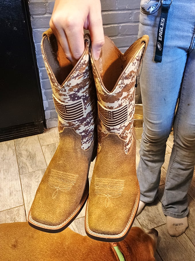 These boots weren't made just for walking&mdash;they were made for strutting at a fraction of their original price. American flag detailing adds patriotic flair.