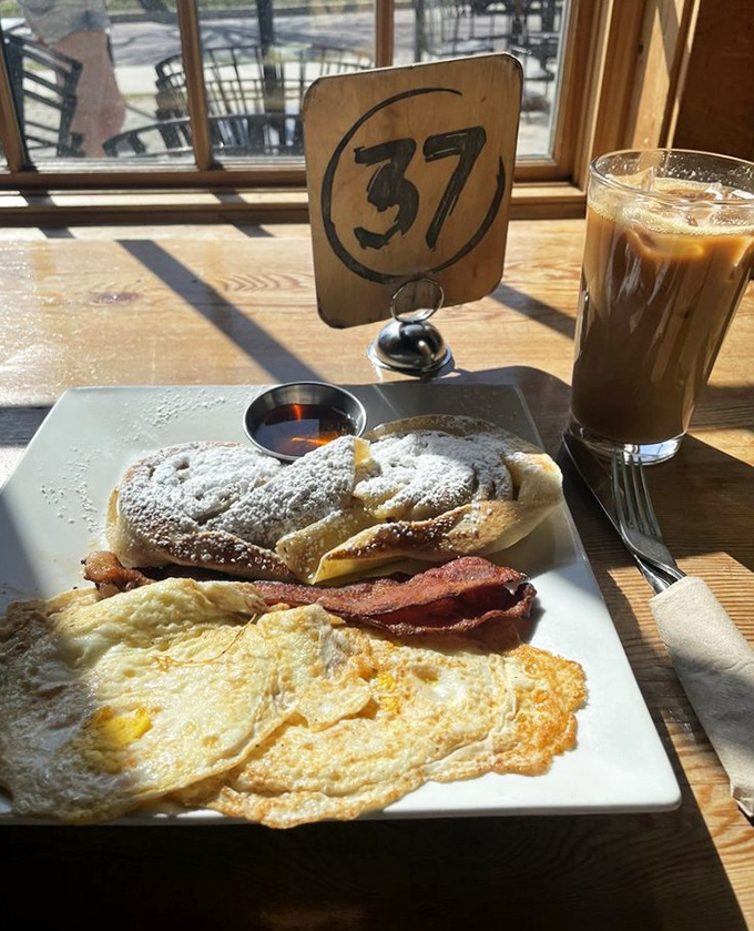 Breakfast plate #37 &ndash; where maple-dusted crepes, eggs, and bacon form the holy trinity of morning bliss.