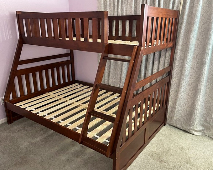 Childhood dreams stacked in solid wood. This bunk bed has stories to tell and many more nights of starry-eyed slumbers to host.