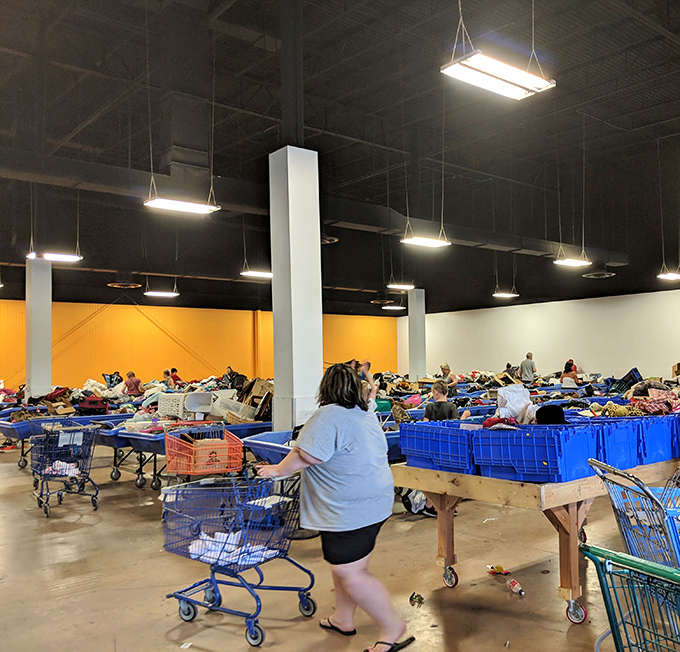 The unspoken choreography of outlet shopping—veterans navigate with purpose while newcomers stand in awe of the organized chaos.