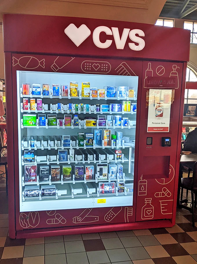 Modern convenience meets outlet shopping with this CVS vending machine&mdash;because bargain hunting can require emergency supplies.