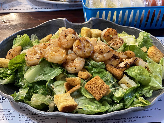 A salad that doesn't feel like punishment. Those plump shrimp perched atop crisp romaine prove healthy-ish eating doesn't require a sacrifice to the flavor gods.
