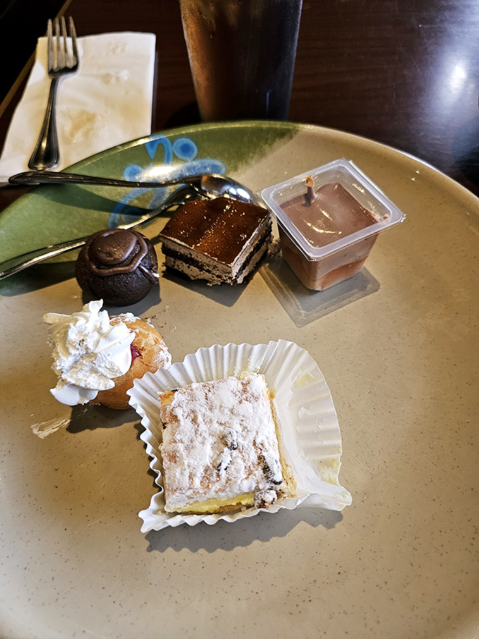 The dessert plate that says, "Yes, you absolutely deserve all of these after conquering the buffet." Your sweet tooth just high-fived your eyes.