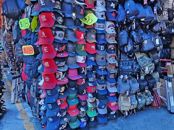 Baseball cap heaven! Where team loyalty comes at bargain prices and finding your perfect fit feels like winning the pennant.