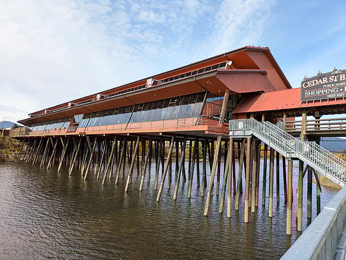 Cedar Street Bridge Public Market hovers over the water like an architectural magic trick&mdash;part shopping destination, part scenic overlook.