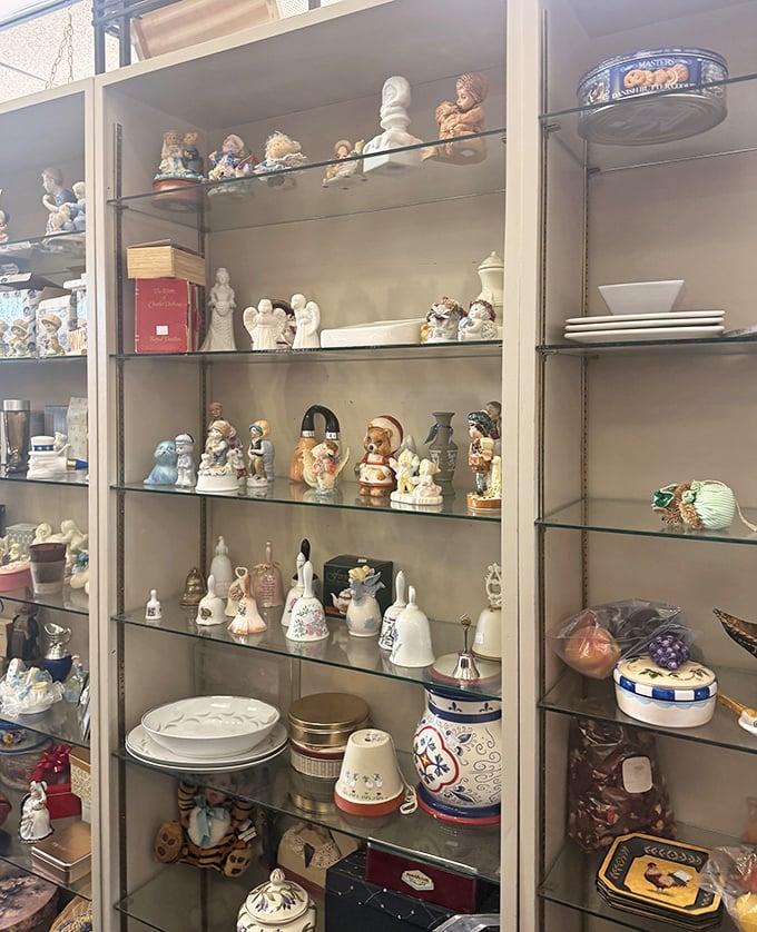 Shelf after shelf of porcelain memories &ndash; grandmothers everywhere would recognize these collectible bells and cherubic figurines.