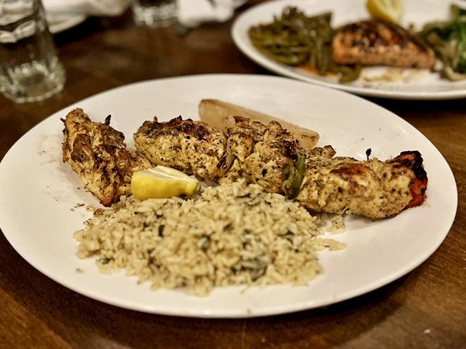 Chicken souvlaki that puts ordinary grilled chicken to shame. Juicy, herb-infused, and paired with rice that's not just a side but a worthy companion.