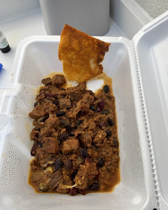 Comfort in a takeout container&mdash;hearty chili with beans and meat that's been simmering its way to perfection while you were busy living life.