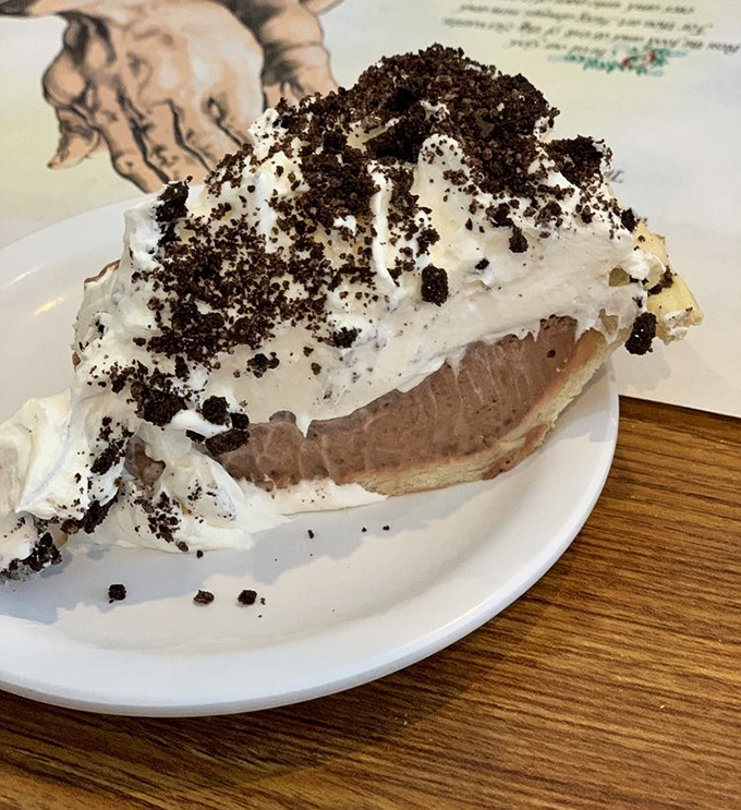 That Oreo cream pie isn't playing around with its cookie crumb topping and towering whipped cream layers of joy.