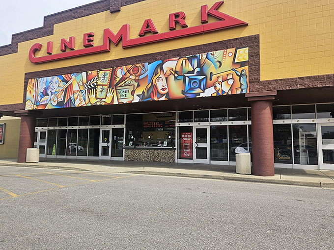 Cinemark's vibrant facade brings Hollywood magic to Ashland with artistic flair that promises escape before you've even bought your popcorn.