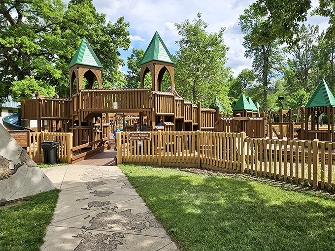 City Park's wooden castle playground proves that in Spearfish, even the jungle gyms have architectural ambition.