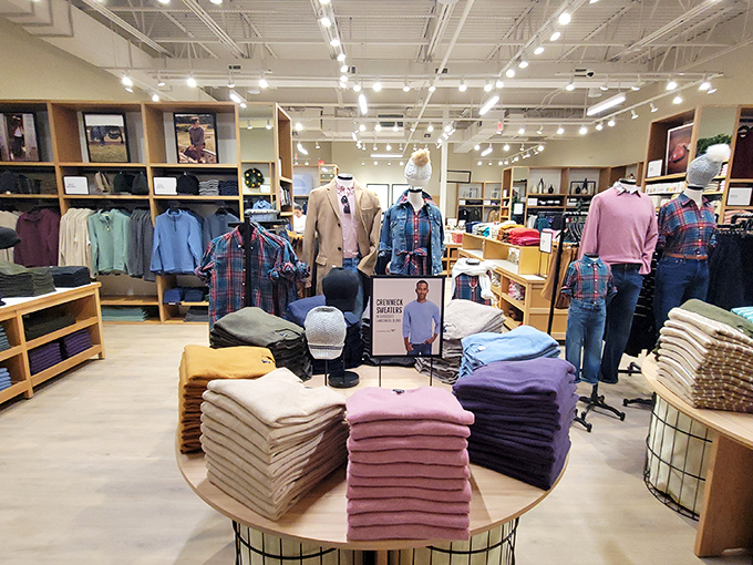 A rainbow of sweaters arranged with military precision&mdash;the retail equivalent of a siren song for the fashion-conscious shopper.