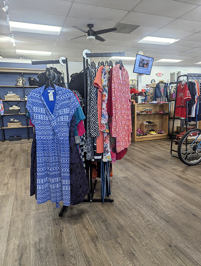 Dresses that tell stories of decades past, hanging patiently for their next adventure. That blue pattern would look fabulous on you!