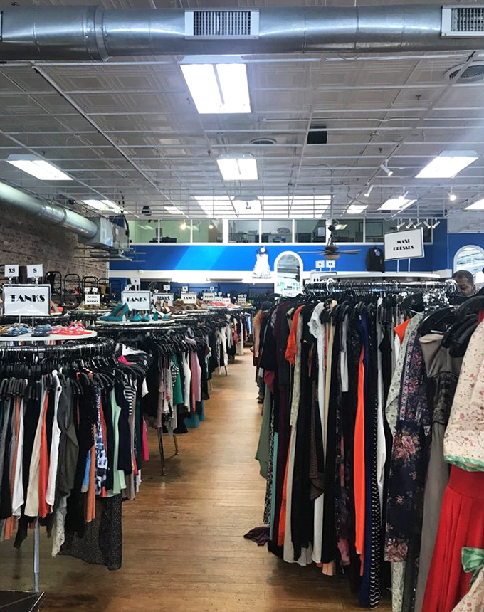 Navigating these clothing aisles feels like exploring a textile library where each garment tells its own unique story.