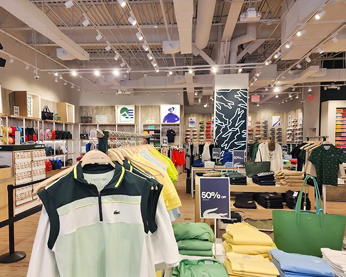 Lacoste's pastel paradise offers enough polo shirts to outfit every golf course in Florida for the next decade.