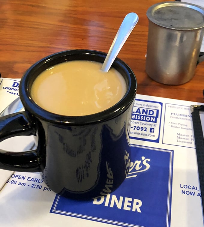 Diner coffee in a proper mug&mdash;hot, strong, and ready to transform morning zombies into functioning humans. Refills are practically mandatory.