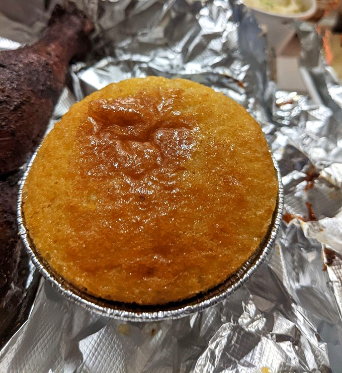 Cornbread that strikes the perfect balance between cake and bread – the Switzerland of side dishes in the contentious world of barbecue politics.