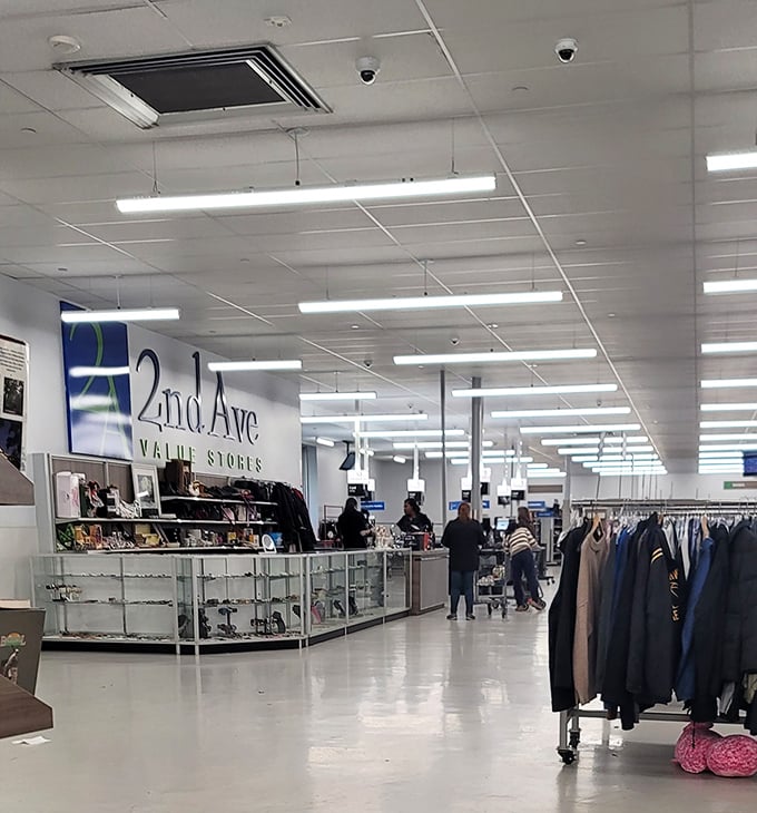 Bright fluorescent lighting illuminates the jewelry counter, where forgotten treasures await their second act.