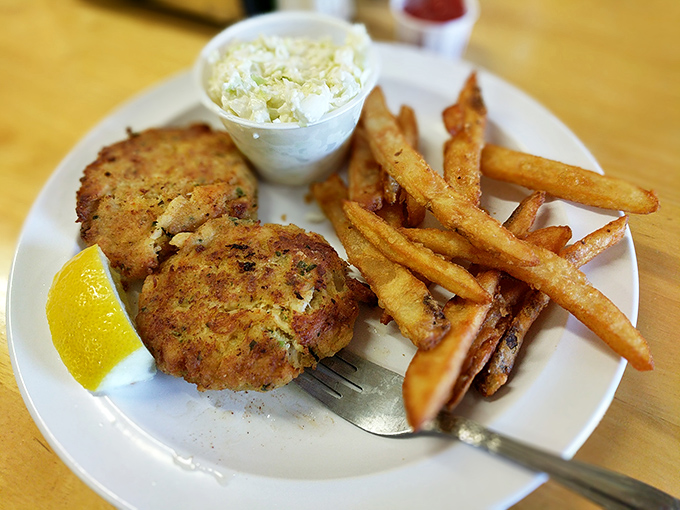 Crab cakes with the ideal balance of crispy exterior and flaky interior&mdash;proof that good seafood knows no geographical boundaries.