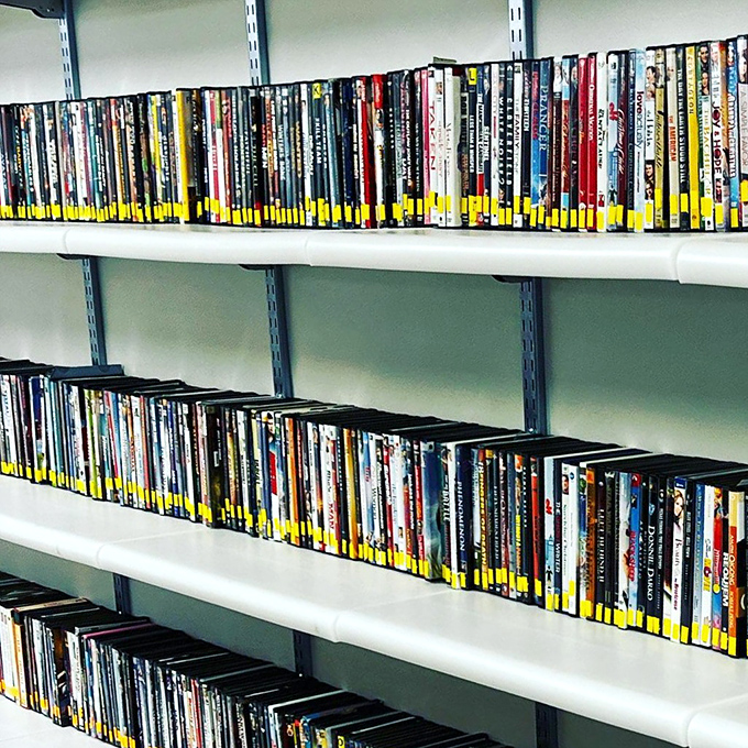 Hollywood's greatest hits, all lined up like soldiers&mdash;each DVD spine a portal to movie night without streaming subscriptions.