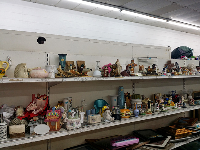 The knick-knack shelves: where porcelain figurines and ceramic treasures wait patiently for someone to say, "That's exactly what my mantel needs!"