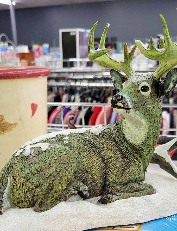 This majestic ceramic buck silently observes shoppers, waiting for someone who appreciates that every South Dakota home needs a touch of woodland charm.
