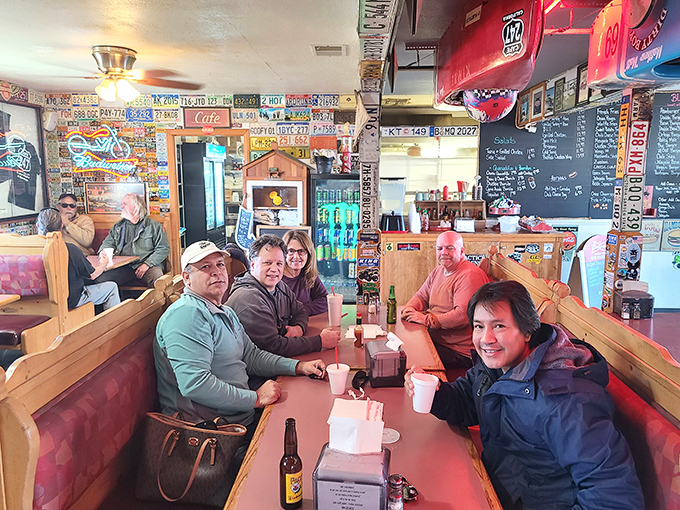 Where strangers become friends over coffee cups and shared stories. The communal tables at Cafe 247 create desert camaraderie.